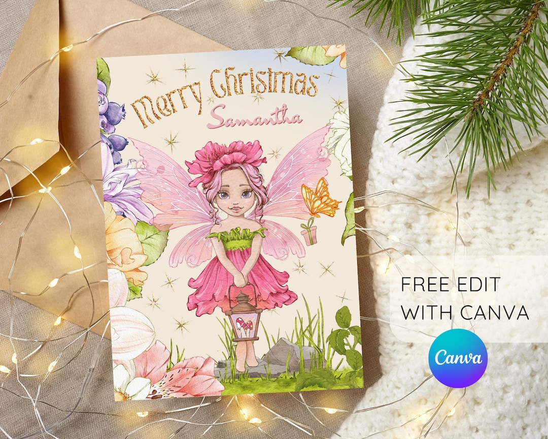 Fairy Christmas Card Template Cute Card Printable Holiday - Etsy