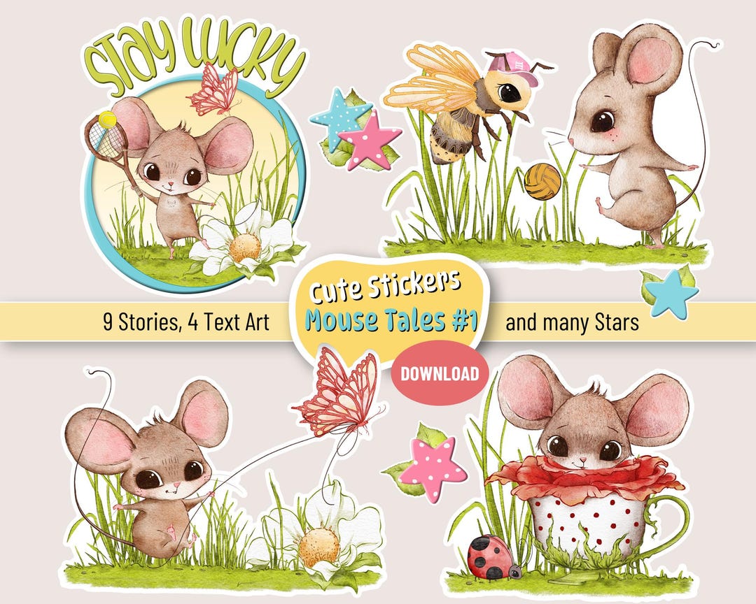 Cute Mouse Stickers #1 – Digital Download | Funny Animal Sticker Pack ...