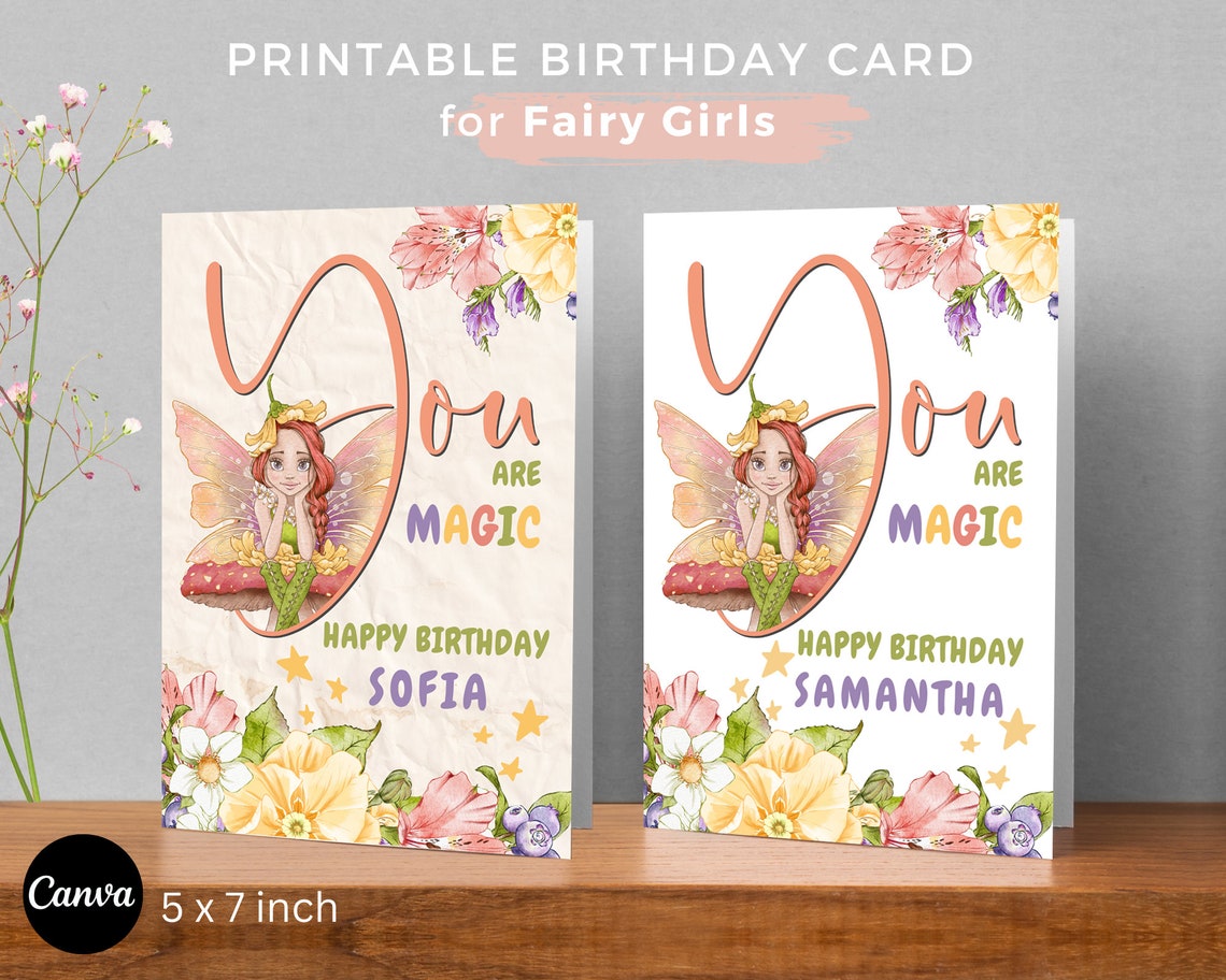 Printable Kids Birthday Card Fairy Greeting Card, Magic Fairy Girls ...