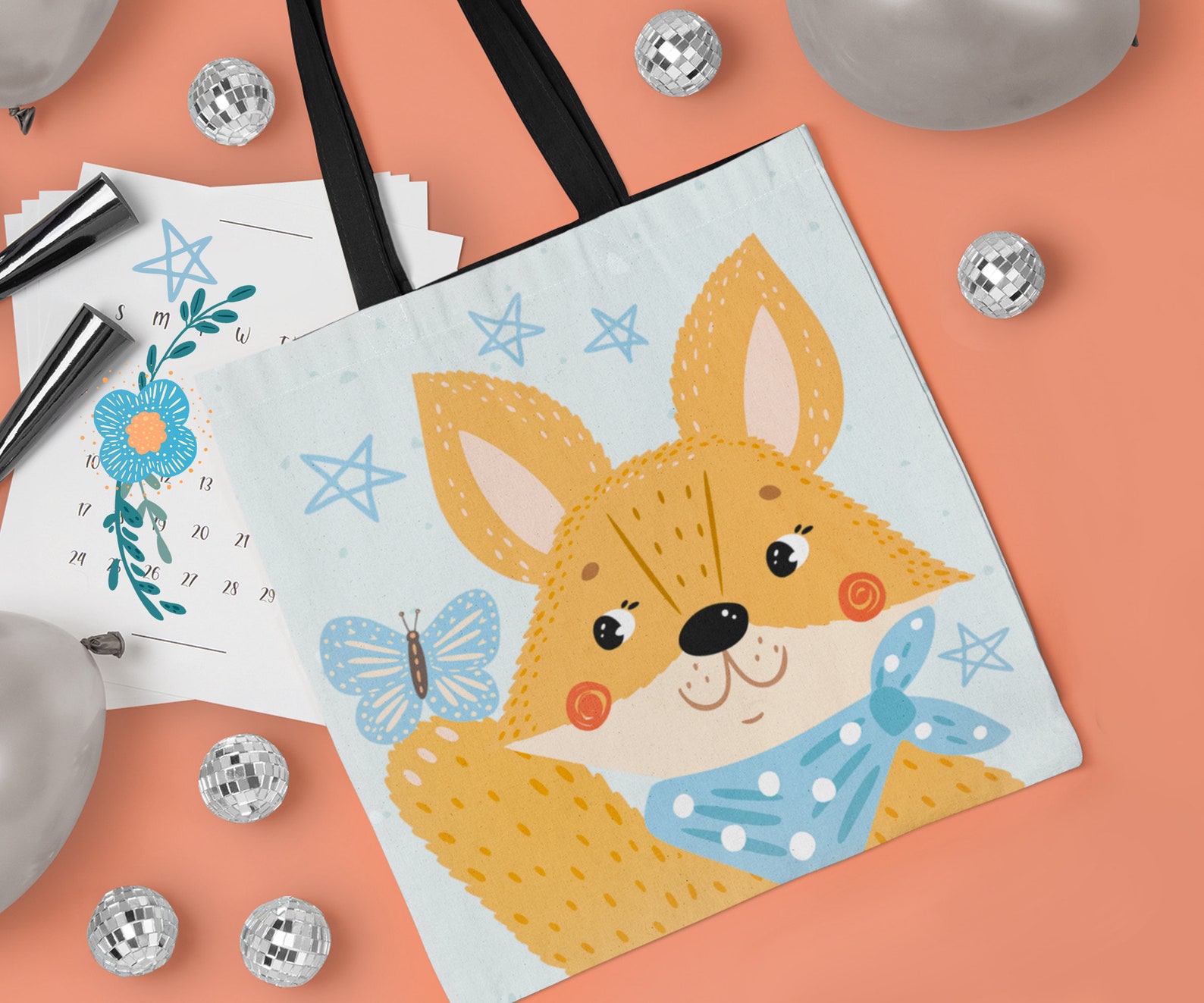 Hello Foxy Tote Bag Fox Design 3 Sizes Cute Tote Kids | Etsy