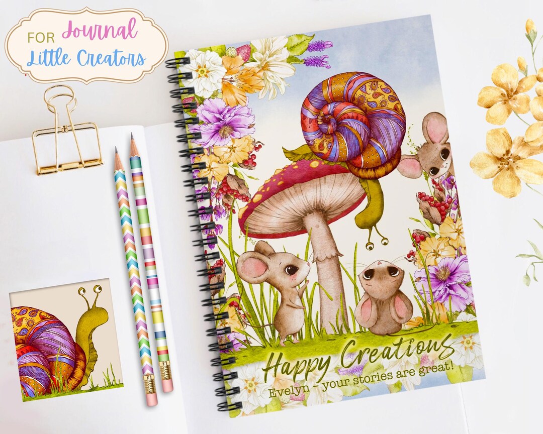 Cute Notebook for Kids – Personalized | Mice, Snail & Toadstool ...