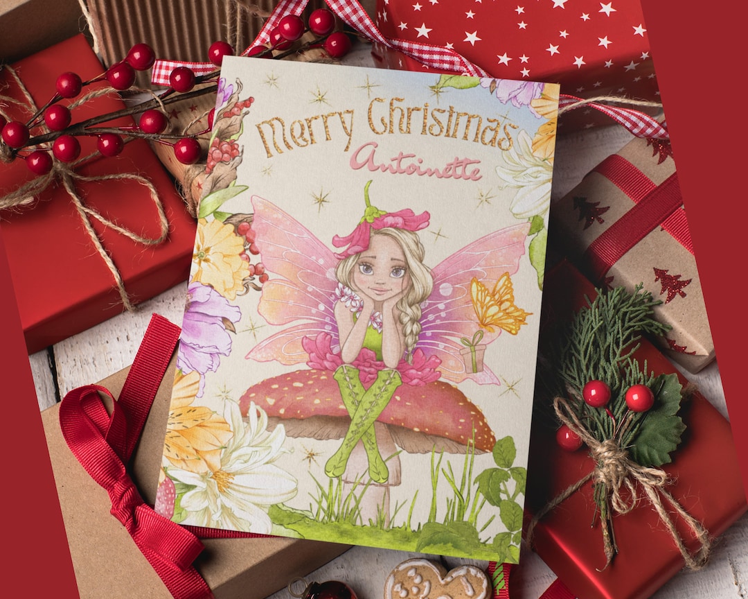 Fairy Christmas Card Template, Cute Card, Printable Holiday Card ...