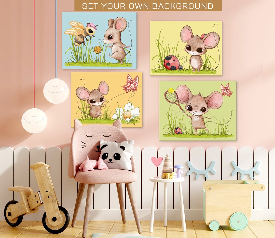 Mouse Prints No 2 – Nursery Print Set Download, Variable Background ...