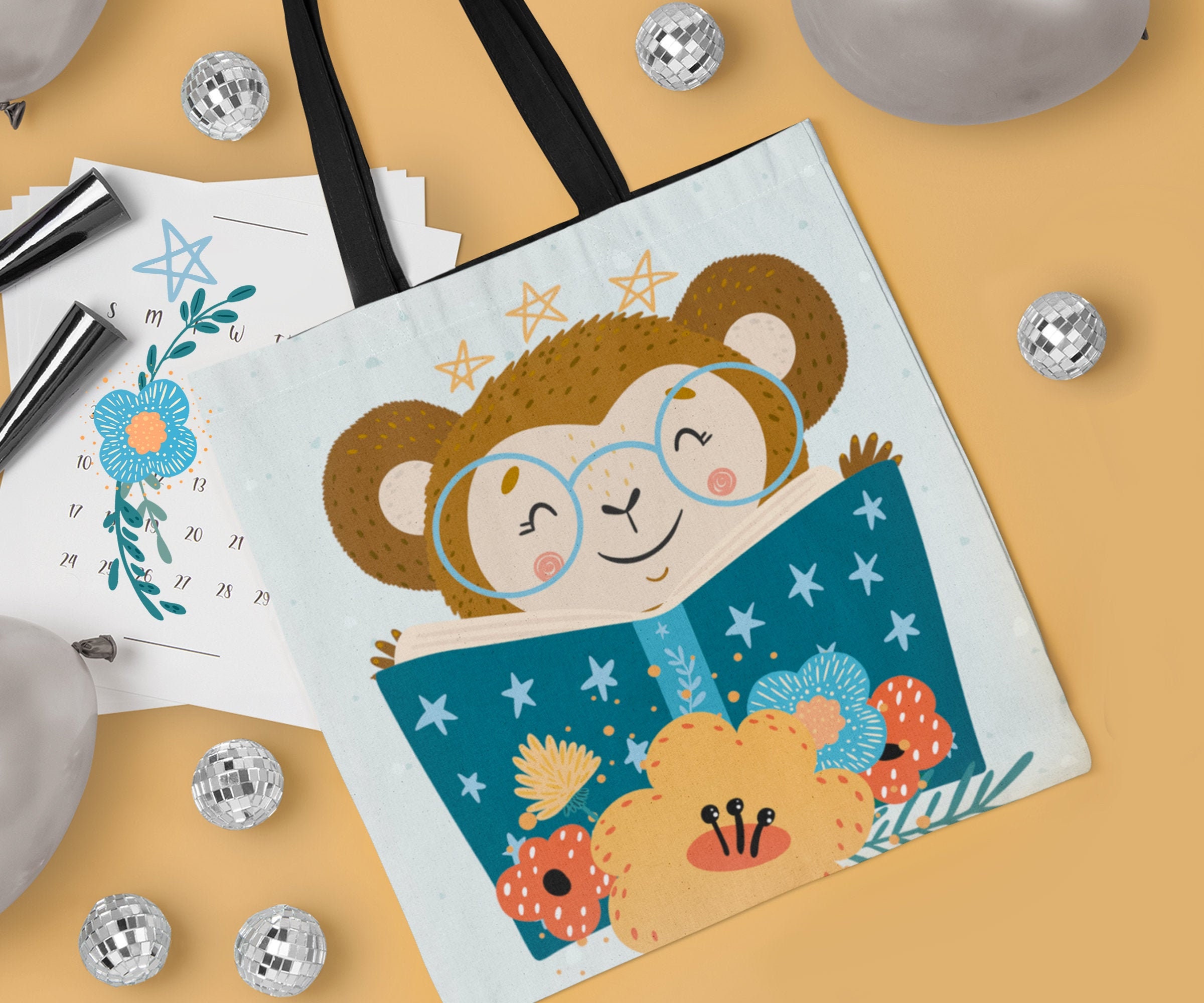 Hello Monkey Tote Bag Monkey Design Gift for Kids Cute Tote Kids Bag ...