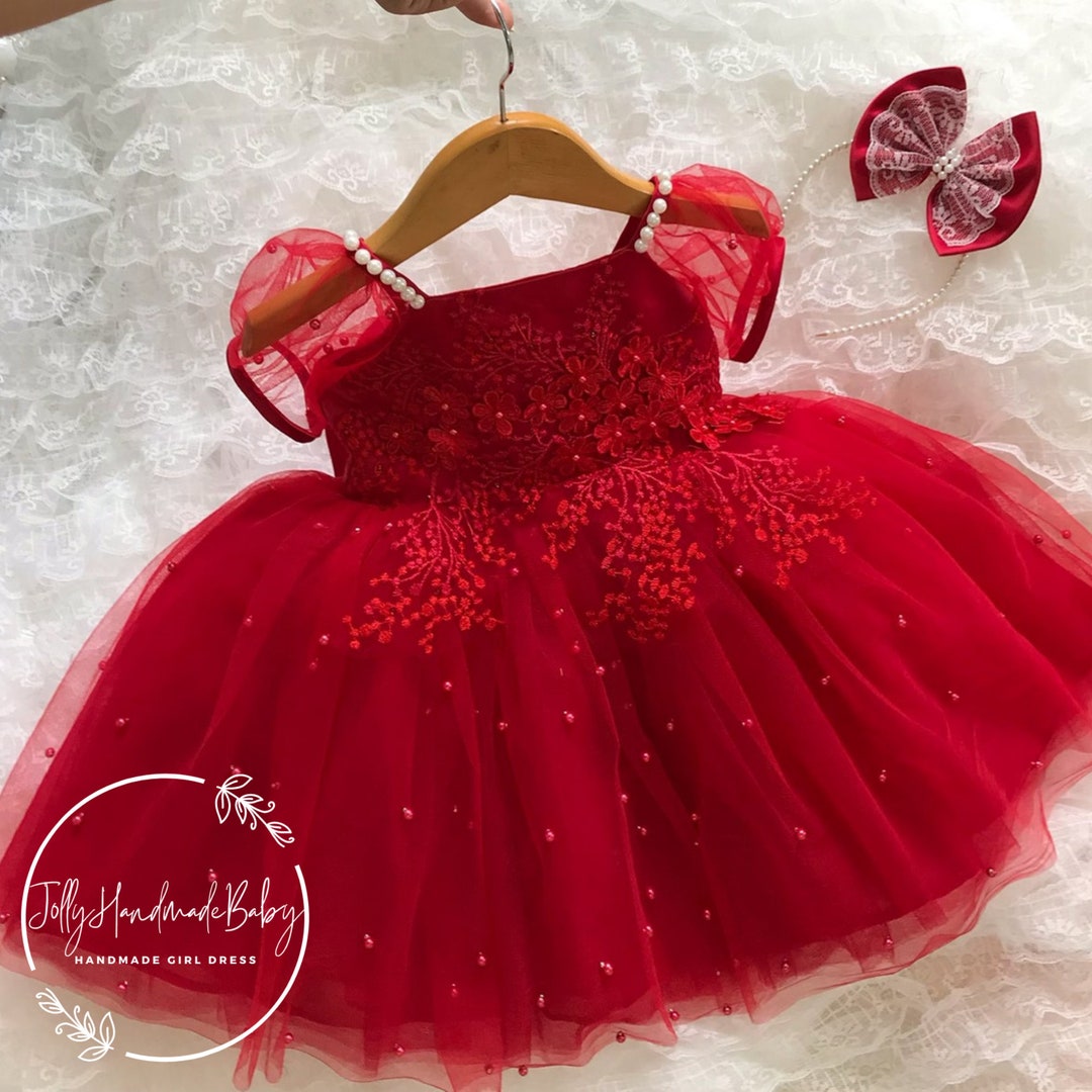 Red Tulle Dress Rose Flower Girls Fluffy Tutu Dress Baby Birthday Gift ...
