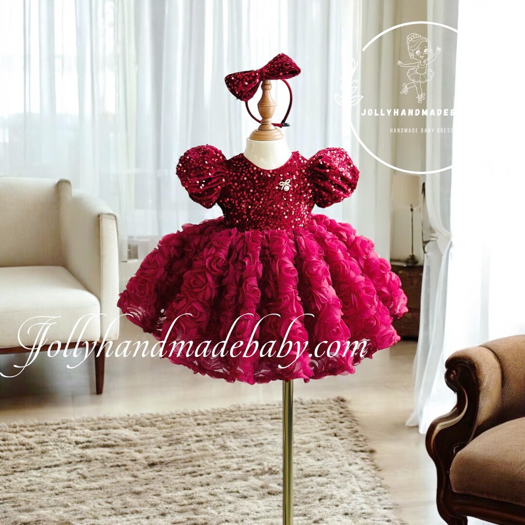 Handmade Sequin Rosette Baby Dress: Ruby Red Princess Gown - Etsy