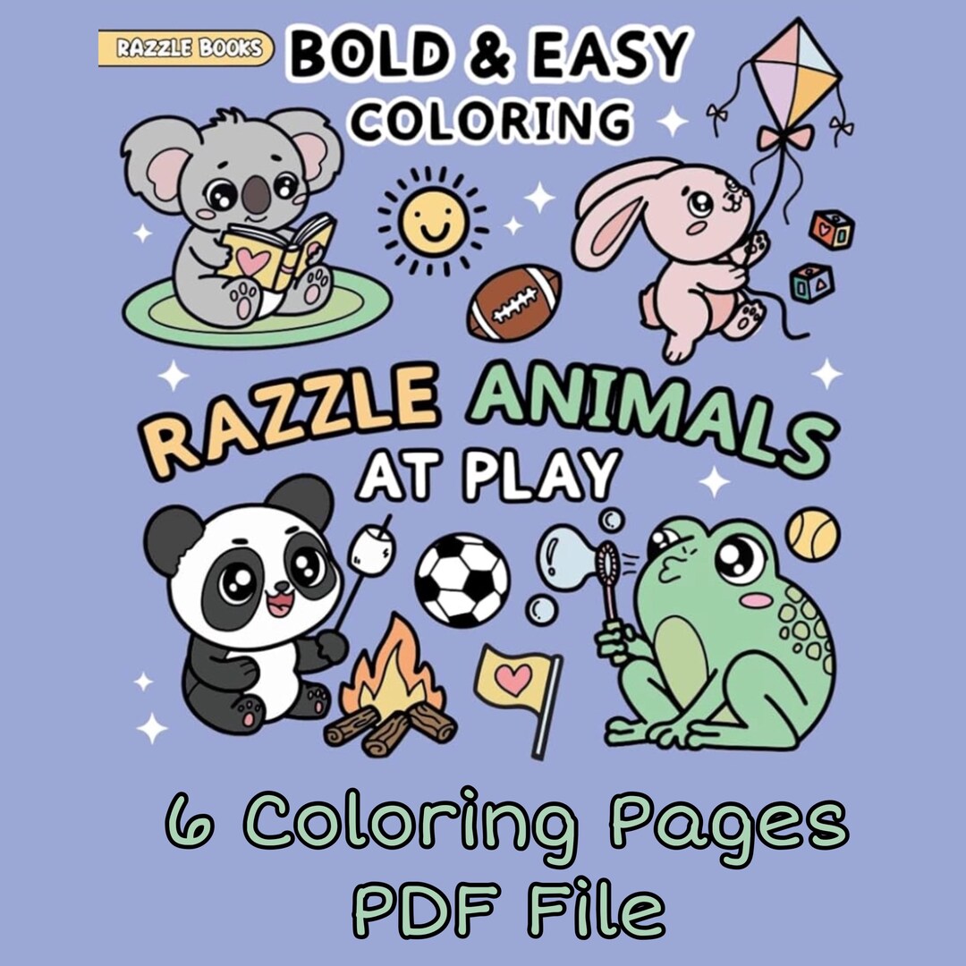 Razzle Books Razzle Animals at Play Bold and Easy 6 Coloring Pages ...