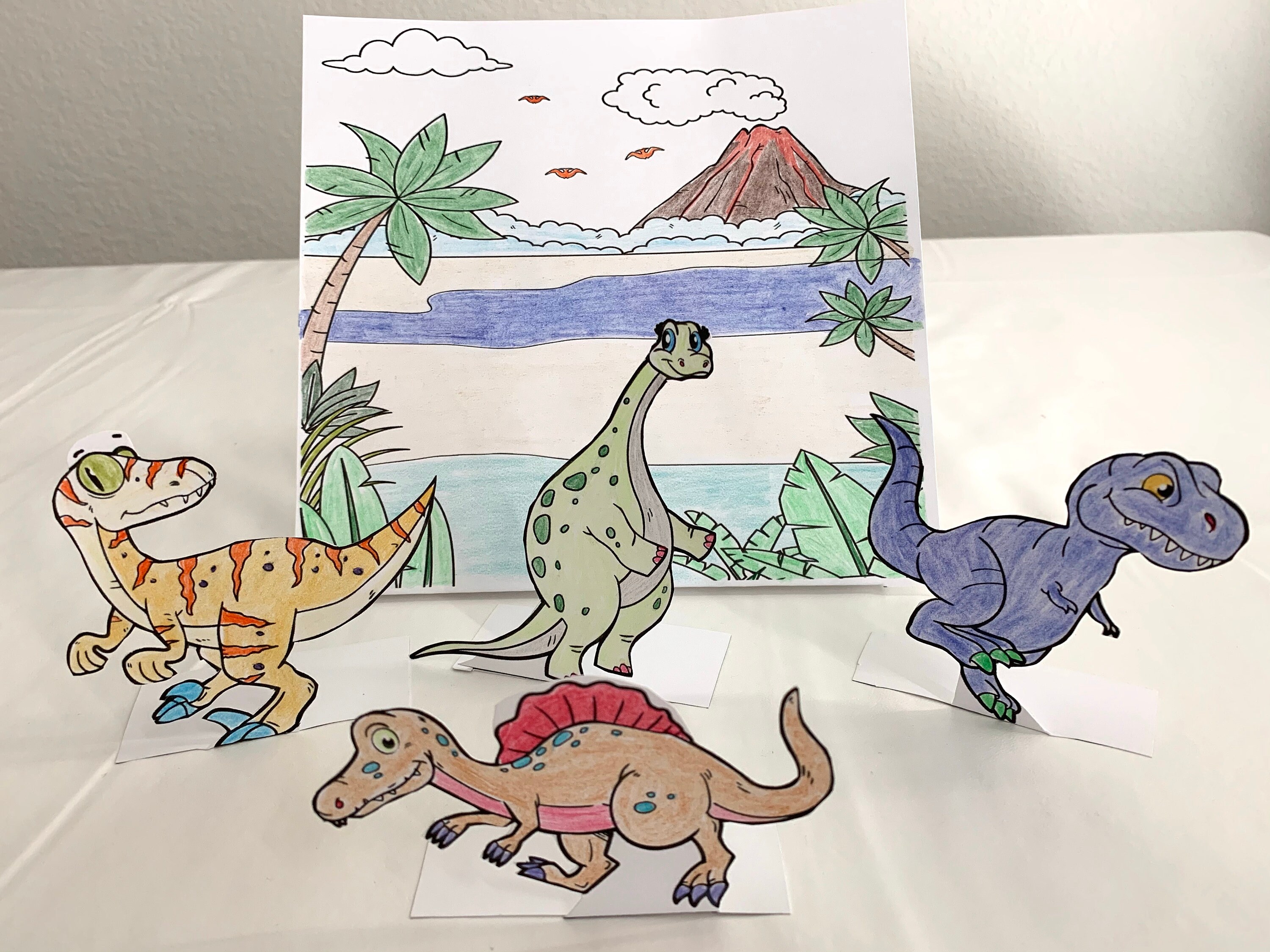 Dinosaurs Coloring Paper Craft-instant DOWNLOAD-8 1/2 X 11-12 Dinosaur ...