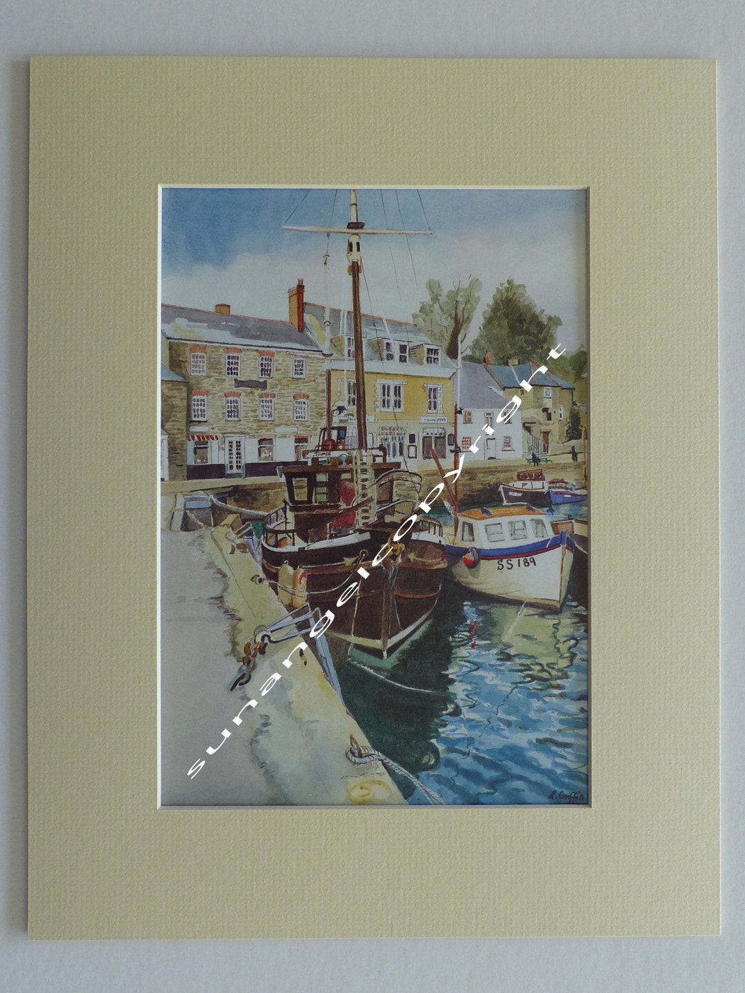 Cornish Art Print of Padstow Harbour. Boats Moored at Padstow. A ...
