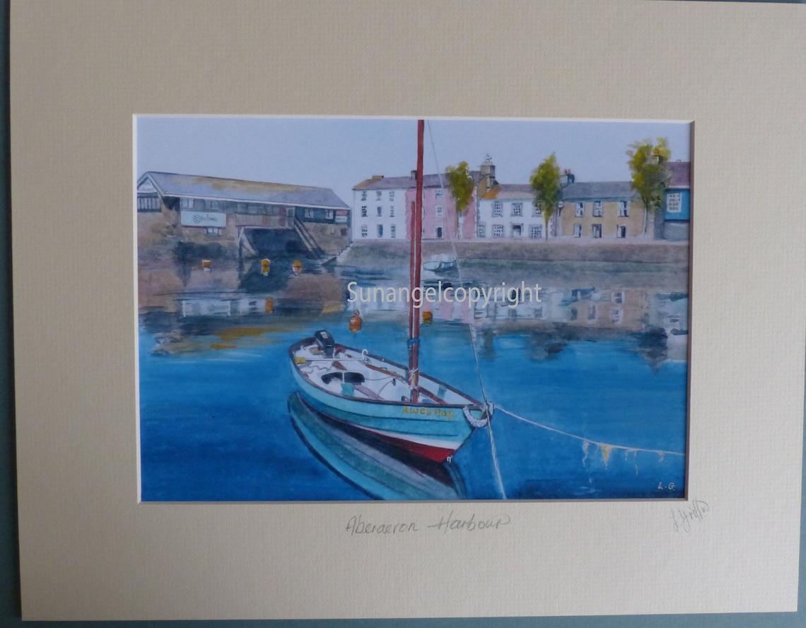 Aberaeron Art Print. Welsh Harbour Print. Aberaeron Mounted Watercolour ...