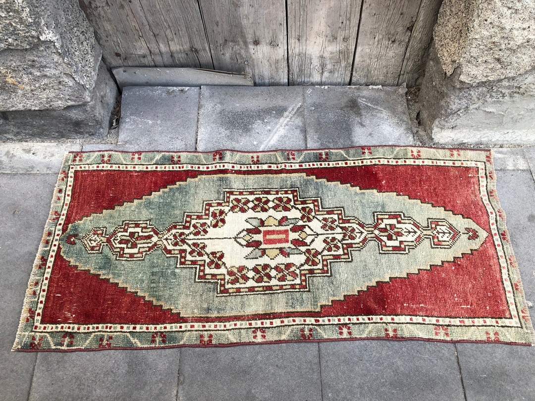 1.7x3.7 ft, Turkish Small Rug, Neutral Rug, Handwoven Bath Rug, Oushak ...