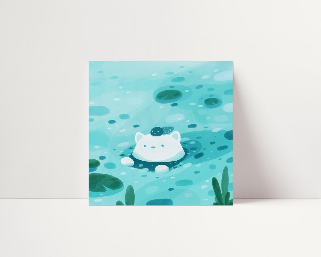 Water Cat and Tadpole | Square Art Print - Etsy