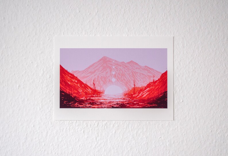 Red Pixel Art Landscape Din A4 Art Print - Etsy