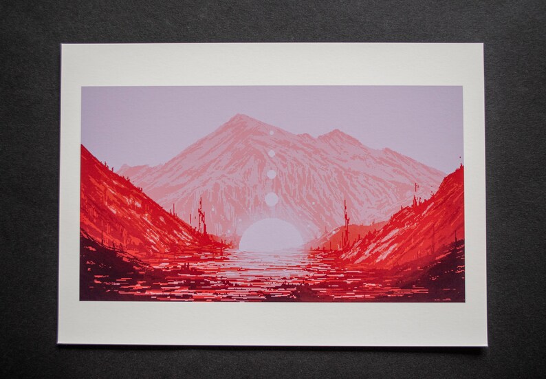 Red Pixel Art Landscape Din A4 Art Print - Etsy