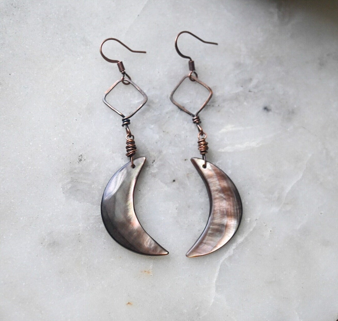 Natural Shell Moon Earrings Copper Earrings Natural Shell Earrings Wire ...