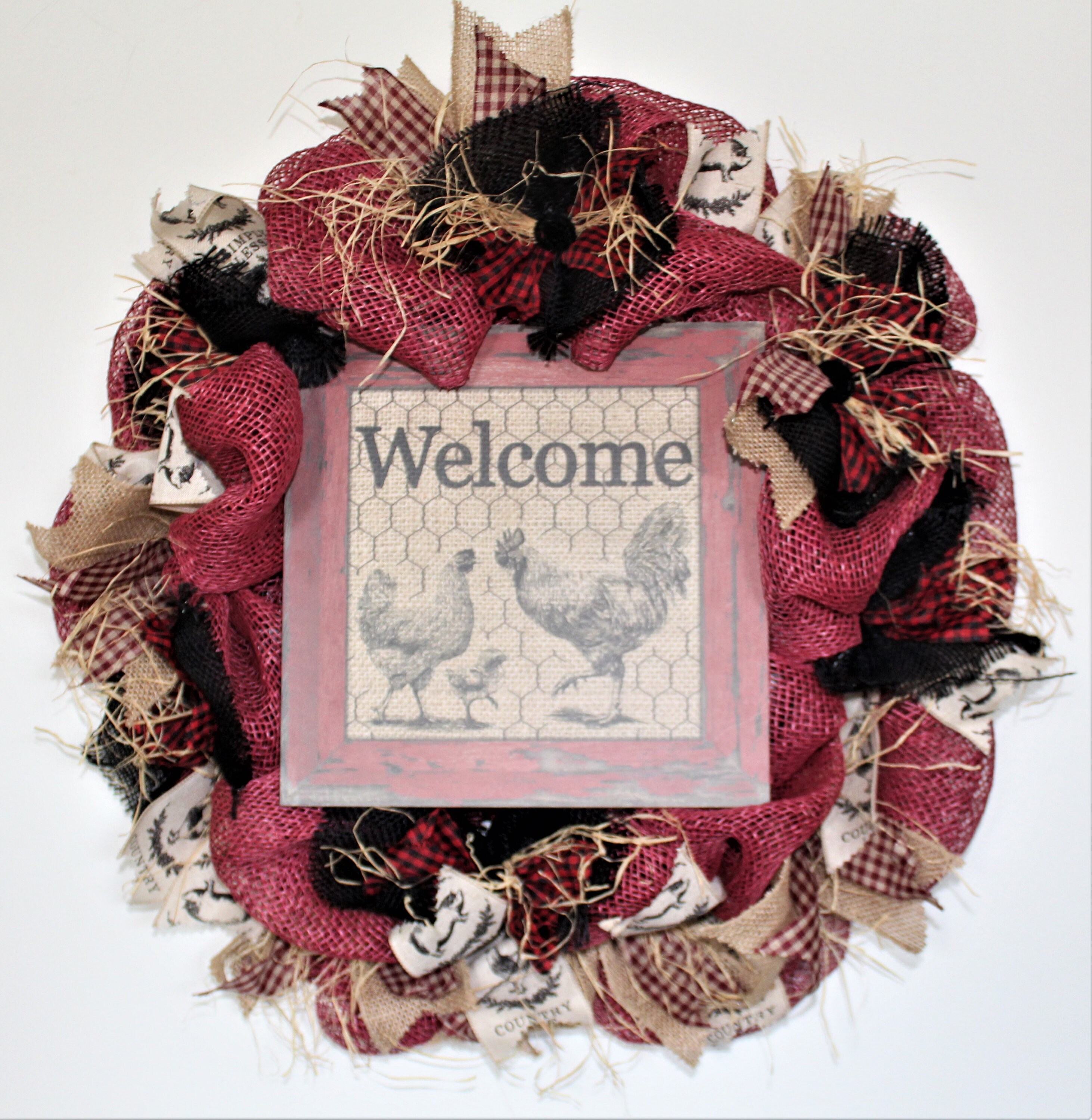 Welcome Chicken Burlap Deco Mesh Wreath With Country Charm Everyday ...