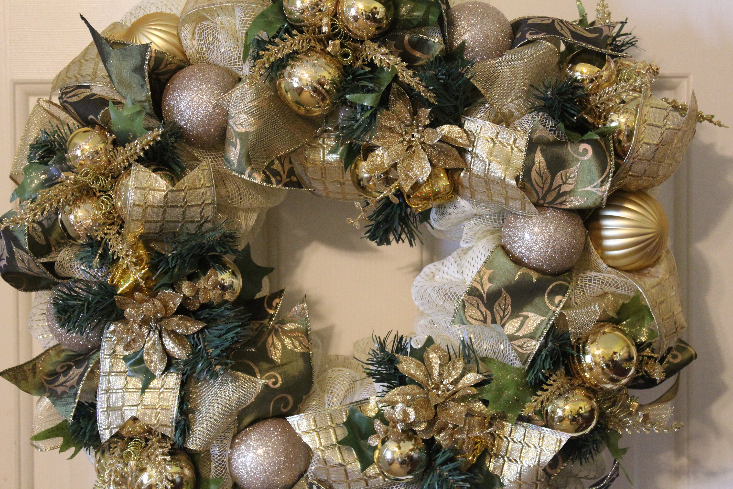 Gold Deco Mesh Christmas Wreath - Etsy