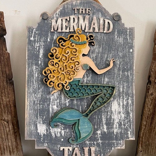 Mermaid Wall Decor Wood Mermaid Sign Beach House Decor | Etsy