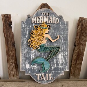 Mermaid Wall Decor Wood Mermaid Sign Beach House Decor - Etsy