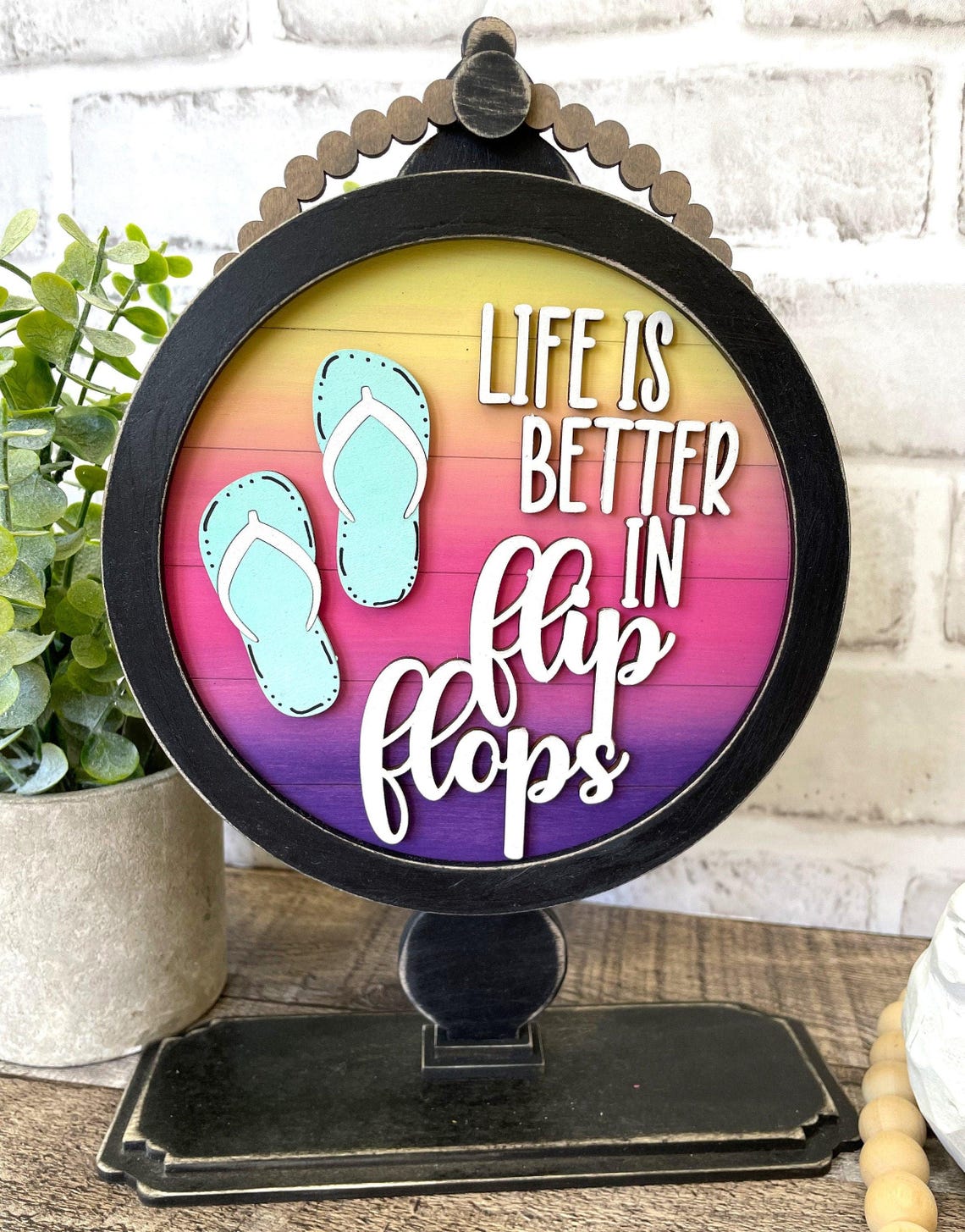 Flip Flops DIY Tabletop Round Sign Holder - Wood Blanks for Painting ...