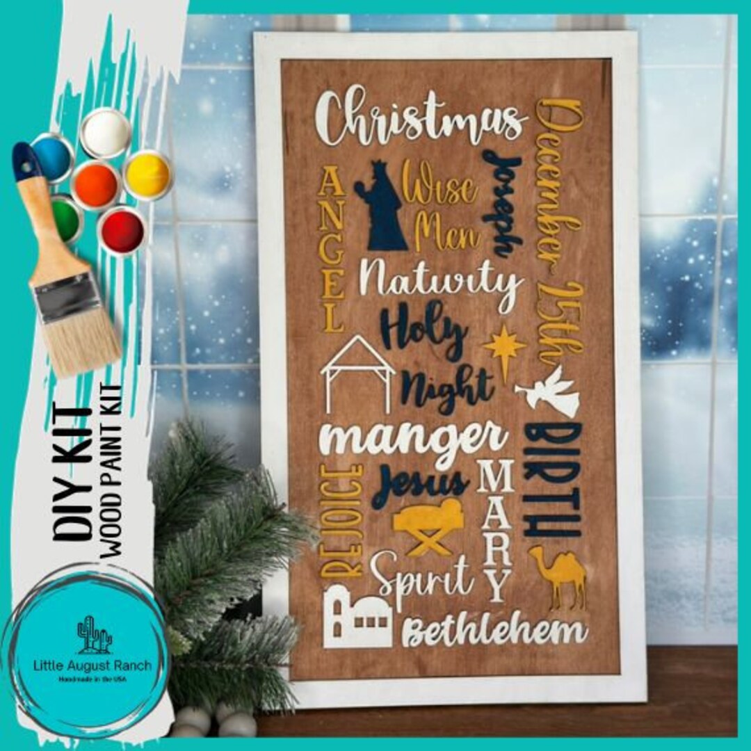 Christmas Nativity December Word Collage - DIY Wood Blank Paint Kit - Etsy