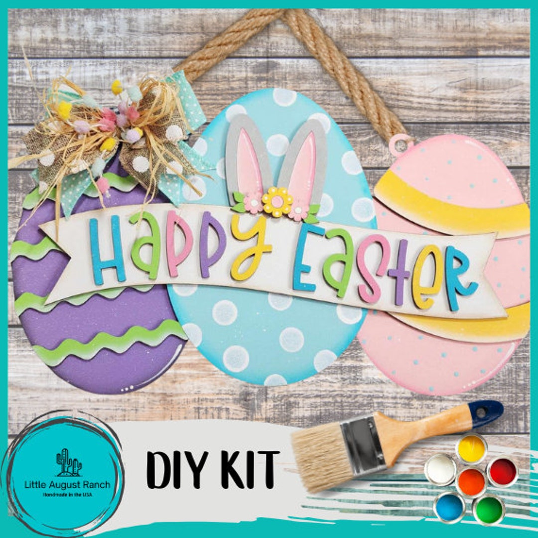 Happy Easter Eggs Door Hanger - Trick or Treat DIY Paint Kit Wood Blank ...