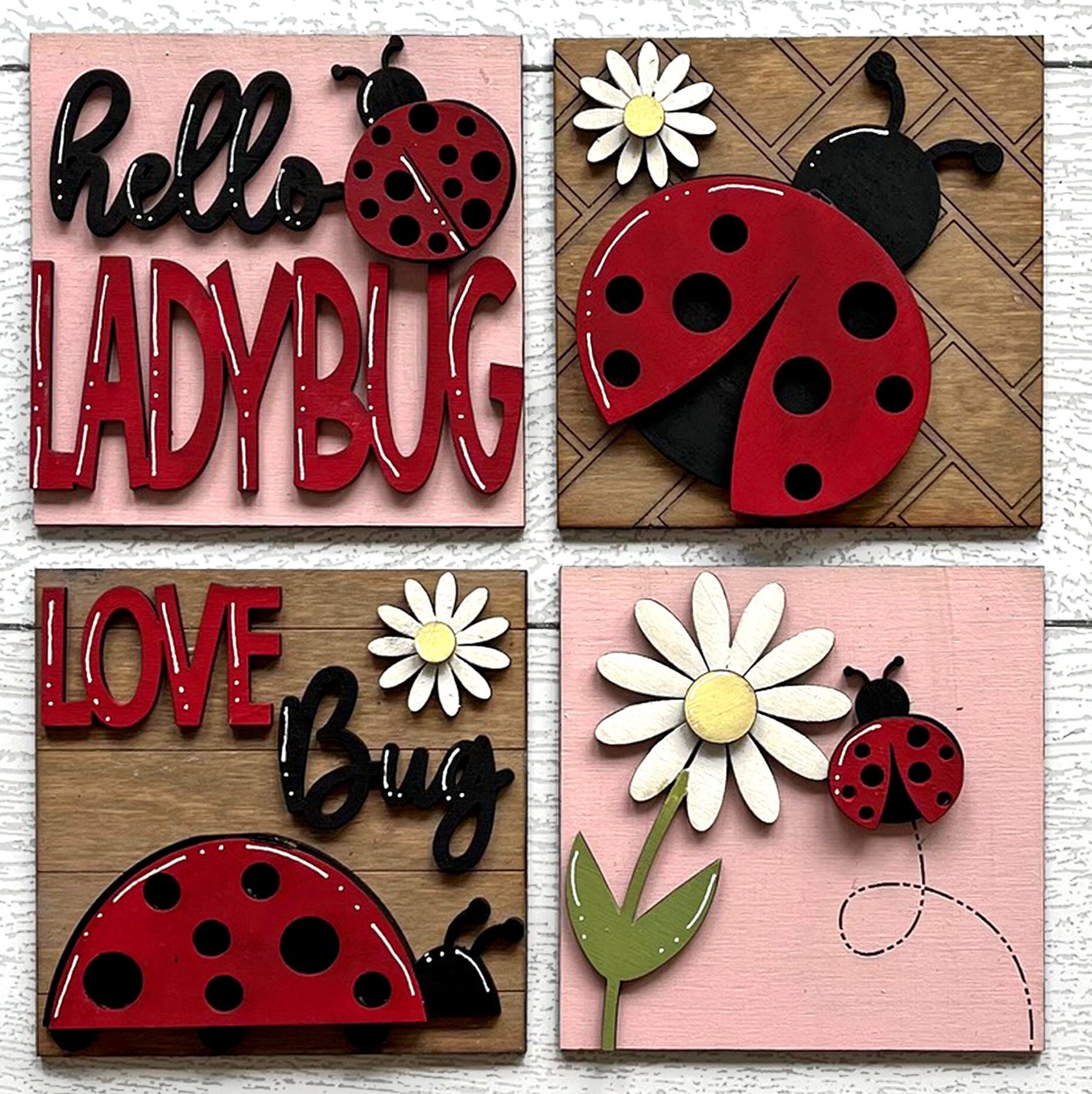 Ladybug Square DIY Tiles for 4.5" Frame - Wood Blanks to Paint and ...