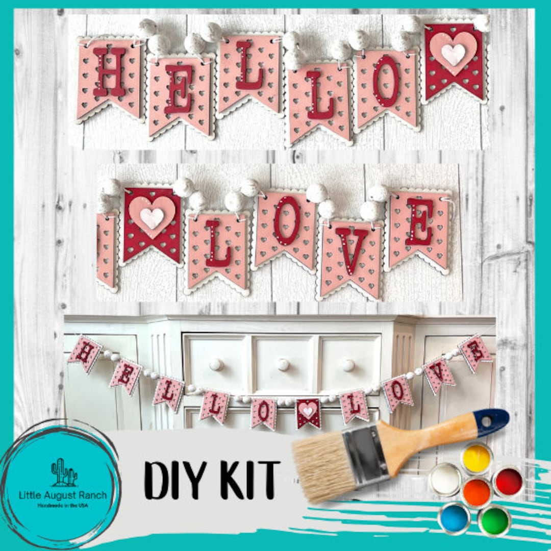 Hello Love Valentines Banner DIY- Wood Blanks to Paint and Craft - Etsy