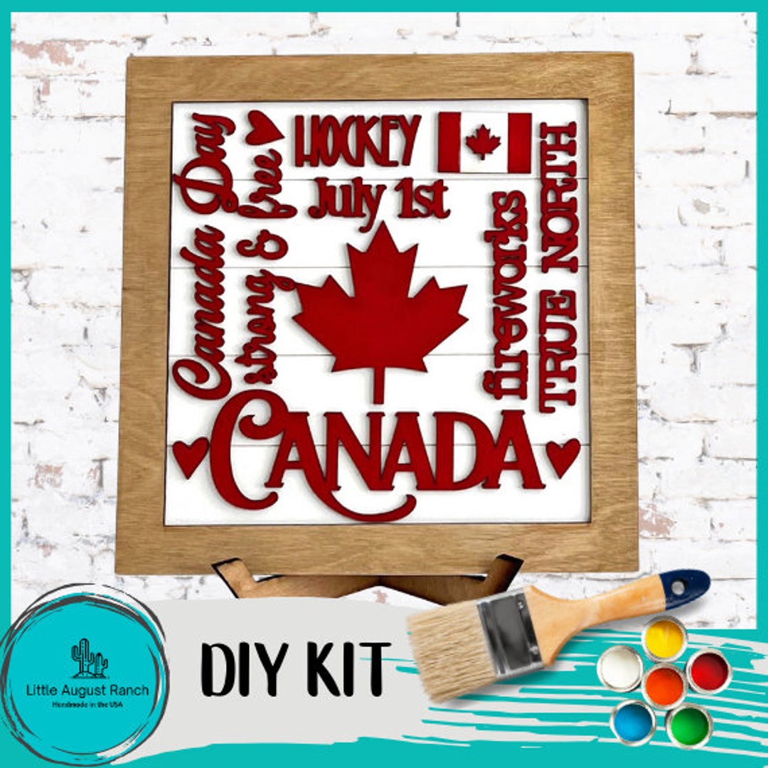 Canada Word Collage Square Framed - DIY Wood Blank Paint and Craft Kit ...