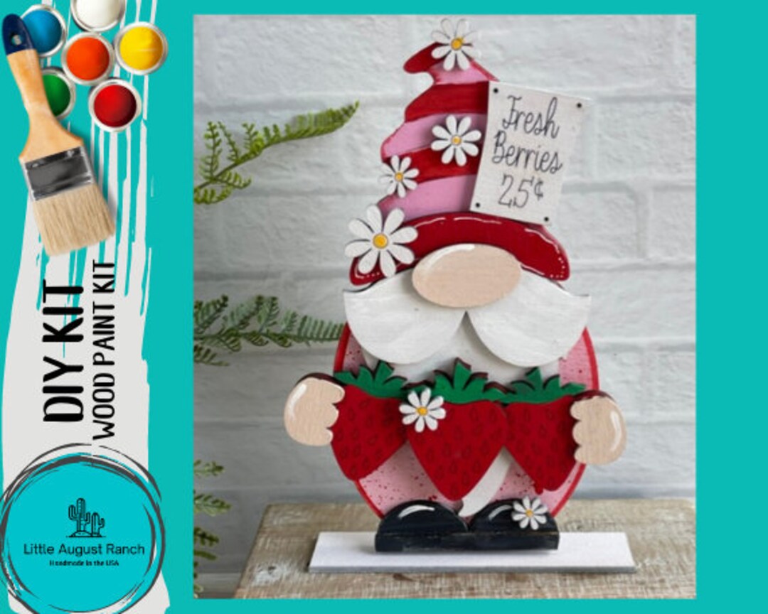 Strawberry Gnome DIY Wood Paint Kit- Standing Gnome on Base - DIY Paint ...