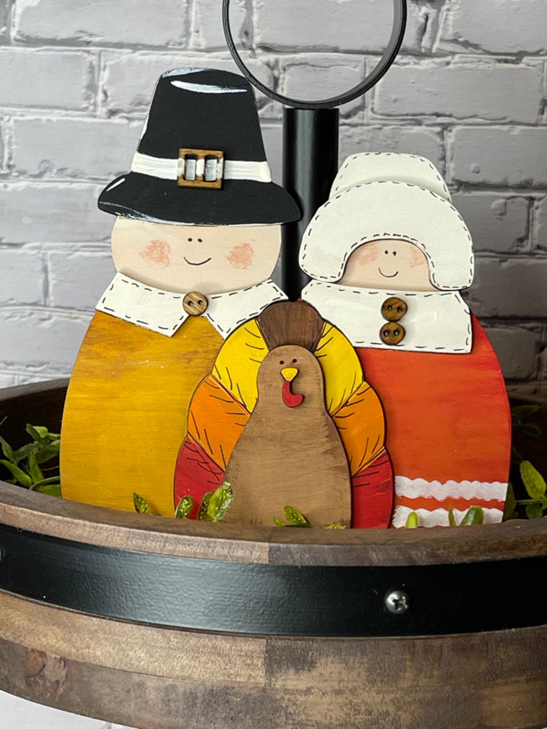 Pilgrim Tiered Tray Set Thanksgiving Finished Tiered Tray - Etsy