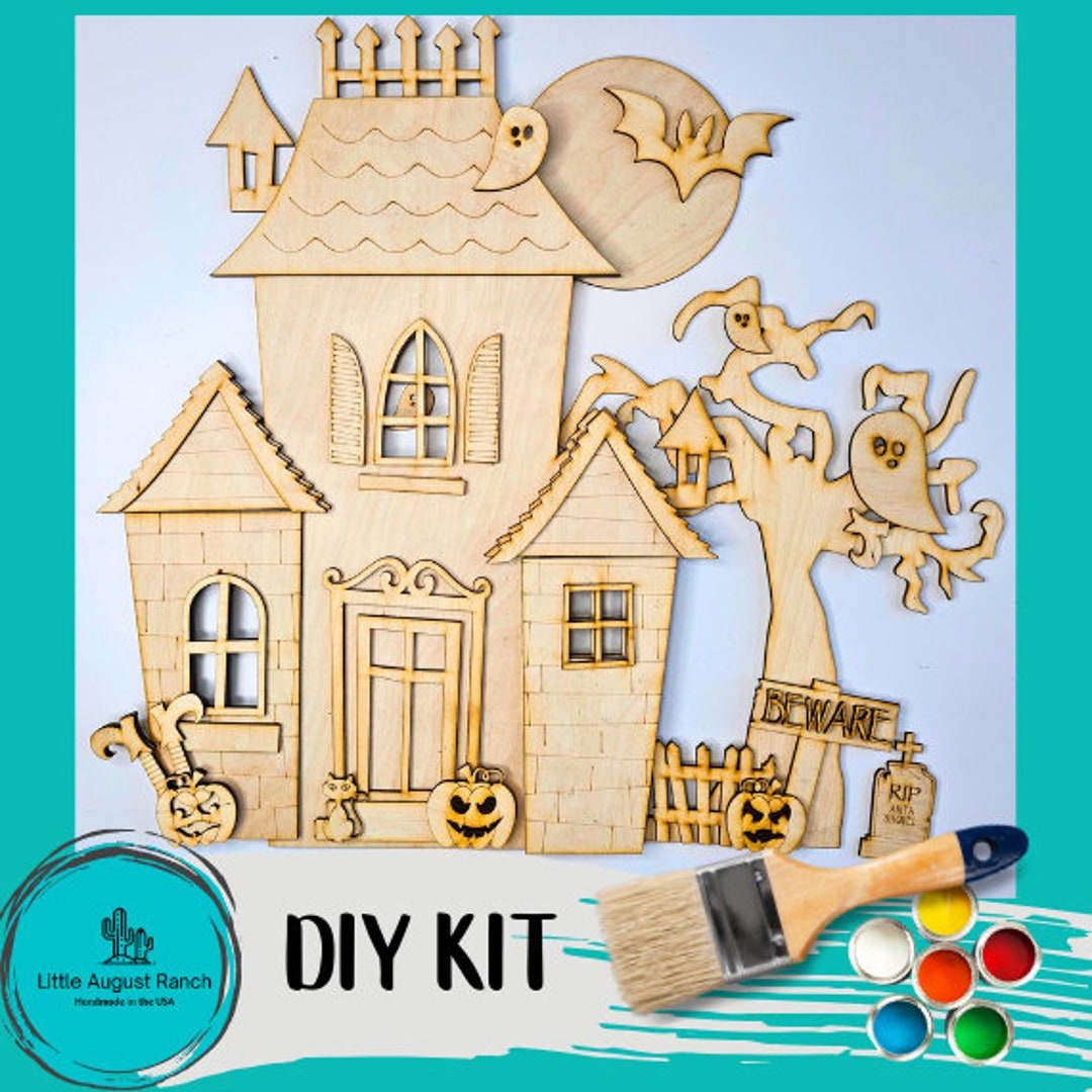 Halloween Large Haunted House DIY Craft Set - Shelf Decor Wood Blanks ...