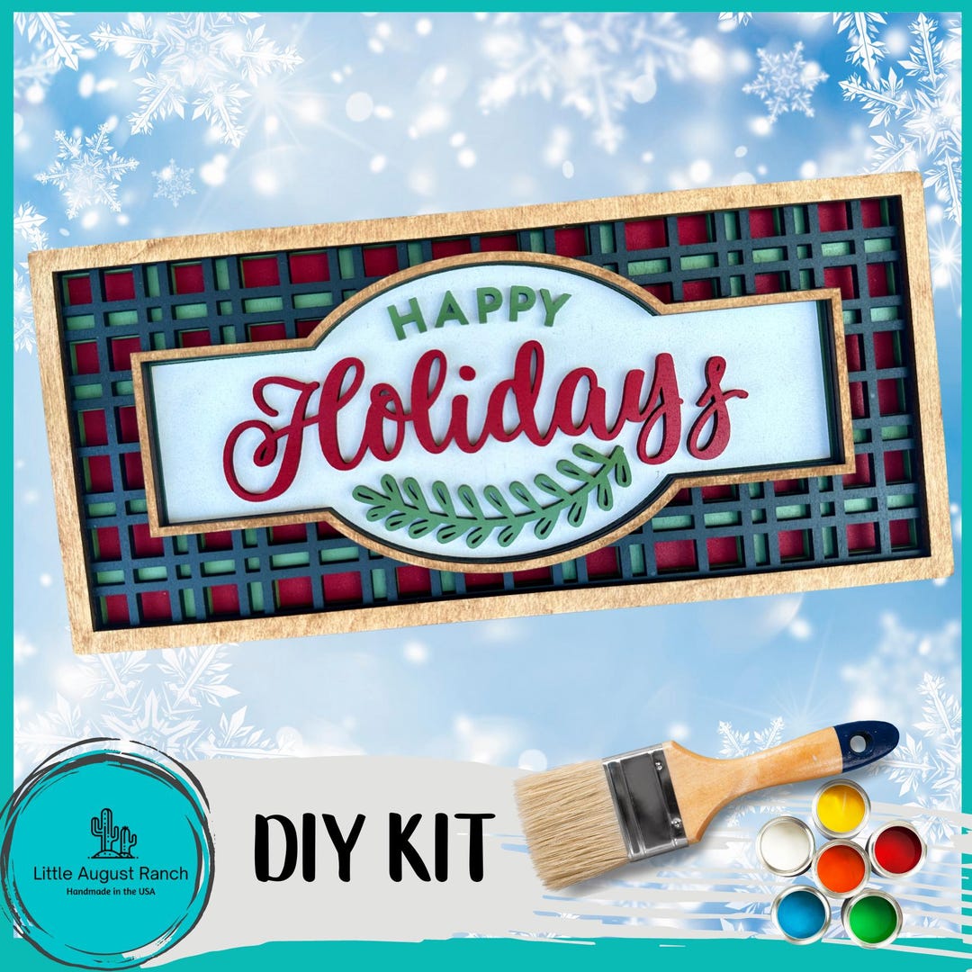 Happy Holidays Plaid Chunky Sign DIY Kit - Paint Kit Wall Hanging ...