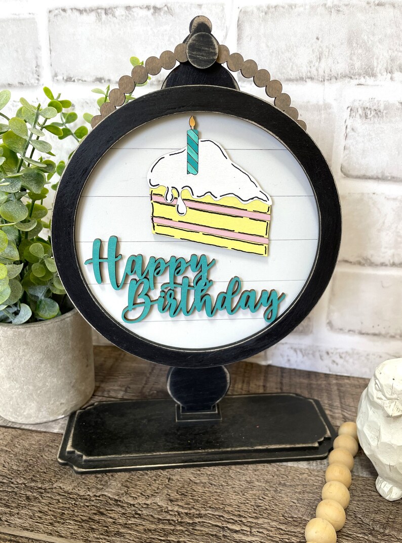 Happy Birthday Tabletop Round Sign Holder - Wood Blanks for Painting ...