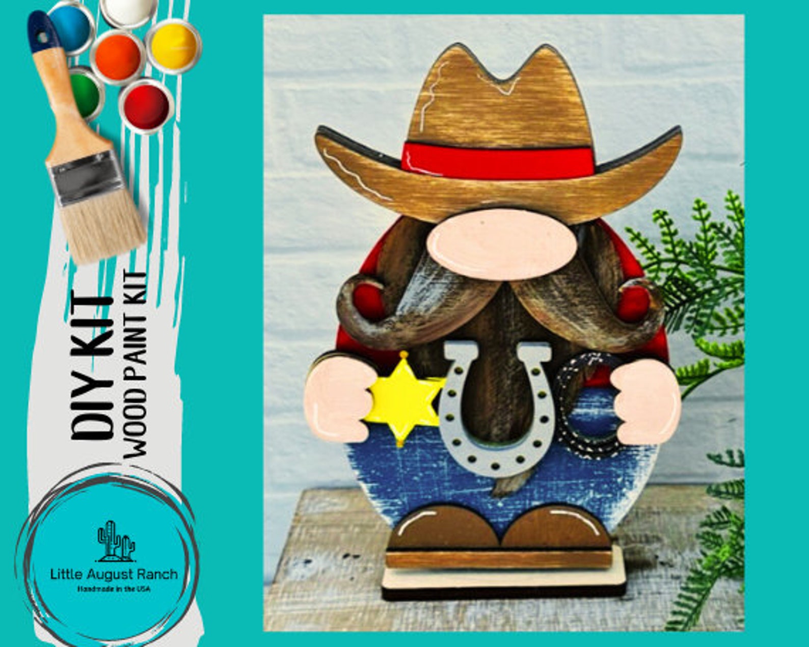 Cowboy Sheriff Gnome DIY Wood Paint Kit- Standing Gnome on Base - DIY ...
