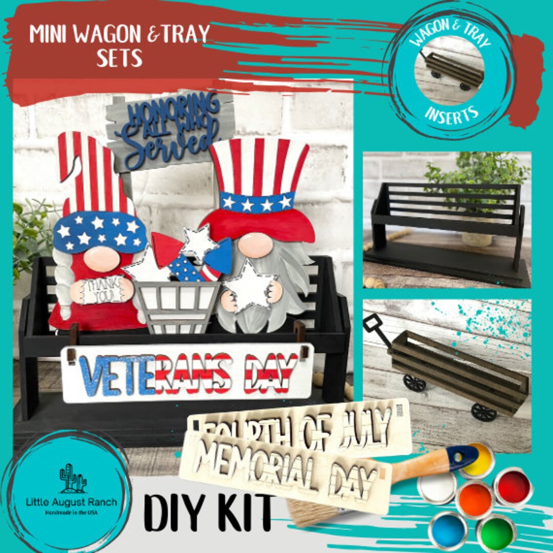 Veterans Day, Memorial Day, 4th of July Gnome DIY Mini Tray Sets - Wood ...