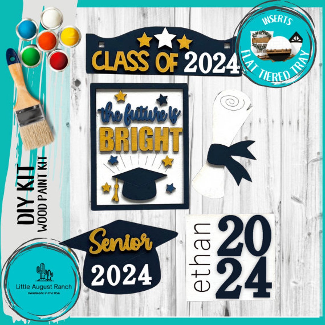 Graduation 2024 Tiered Tray Set W/banner - Flat Tiered Tray Holder for ...