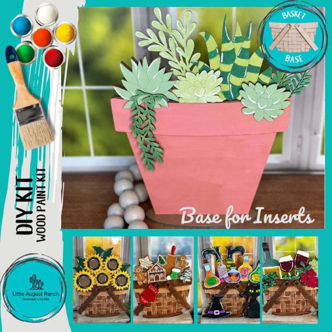 Flower Pot Base DIY Interchangeable Decor - Wood Blank for Painting ...