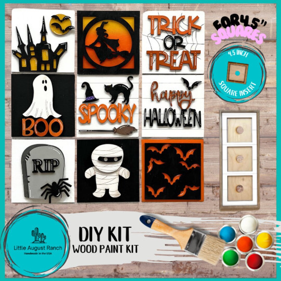 Spooky Halloween Square DIY Tiles for 4.5" Frame - Wood Blanks to Paint ...