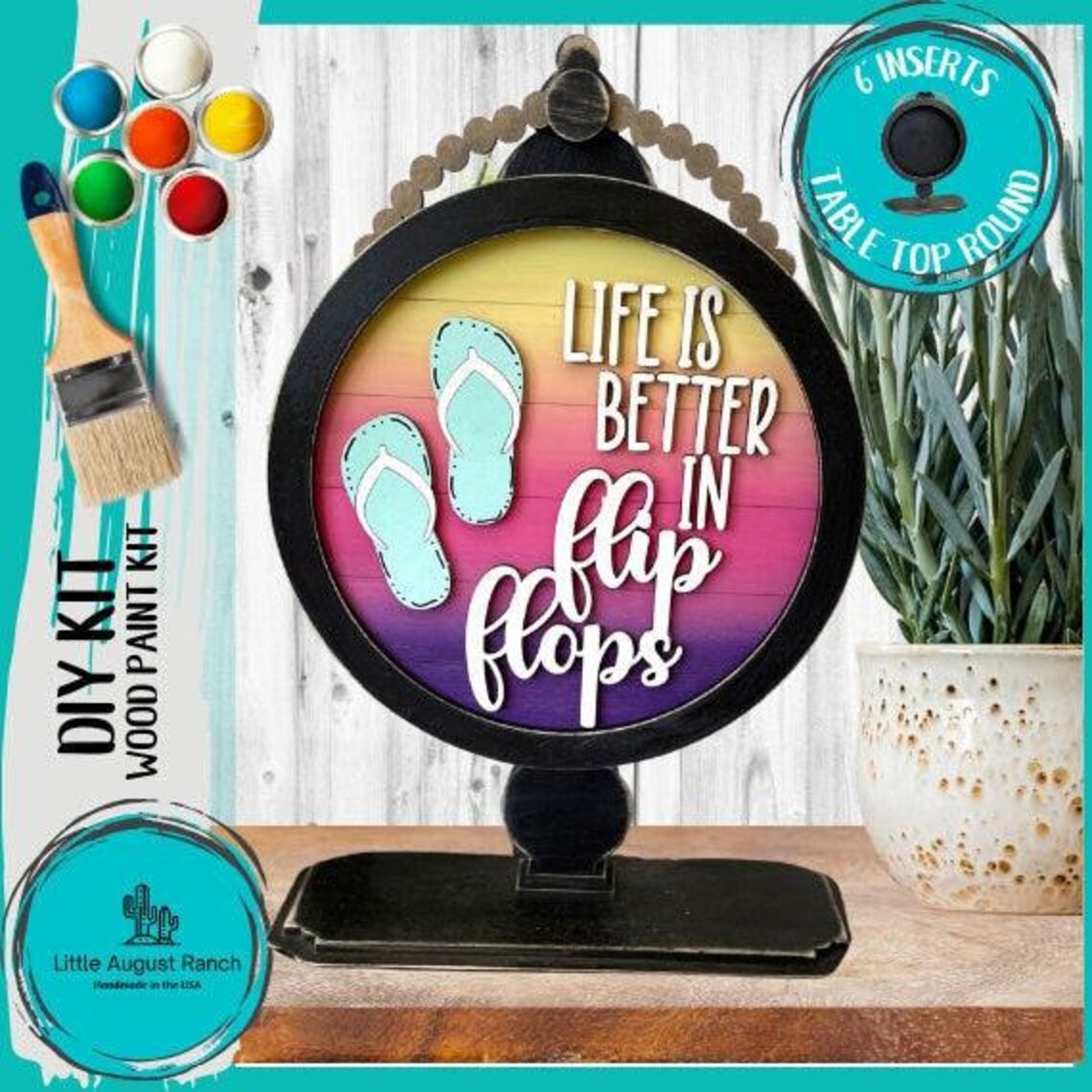 Flip Flops DIY Tabletop Round Sign Holder - Wood Blanks for Painting ...