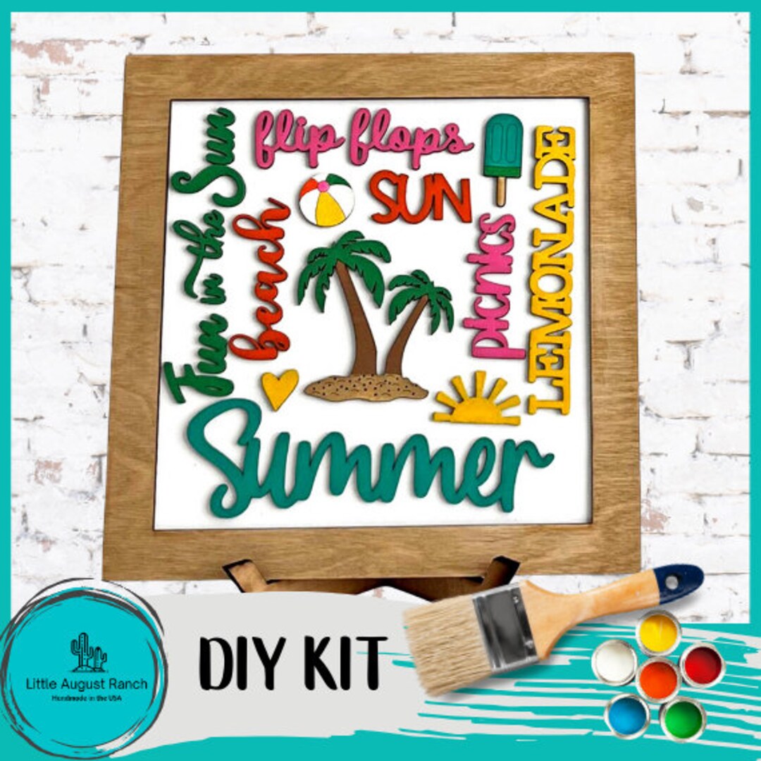 Summer Word Collage Square Framed - DIY Wood Blank Paint and Craft Kit ...
