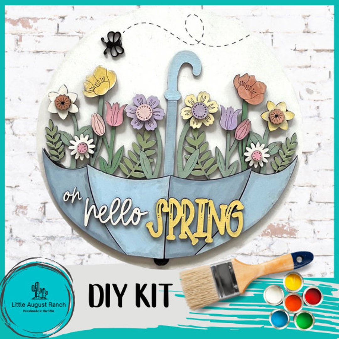 Hello Spring Flower Umbrella Round Hanger - DIY Wood Blanks for ...