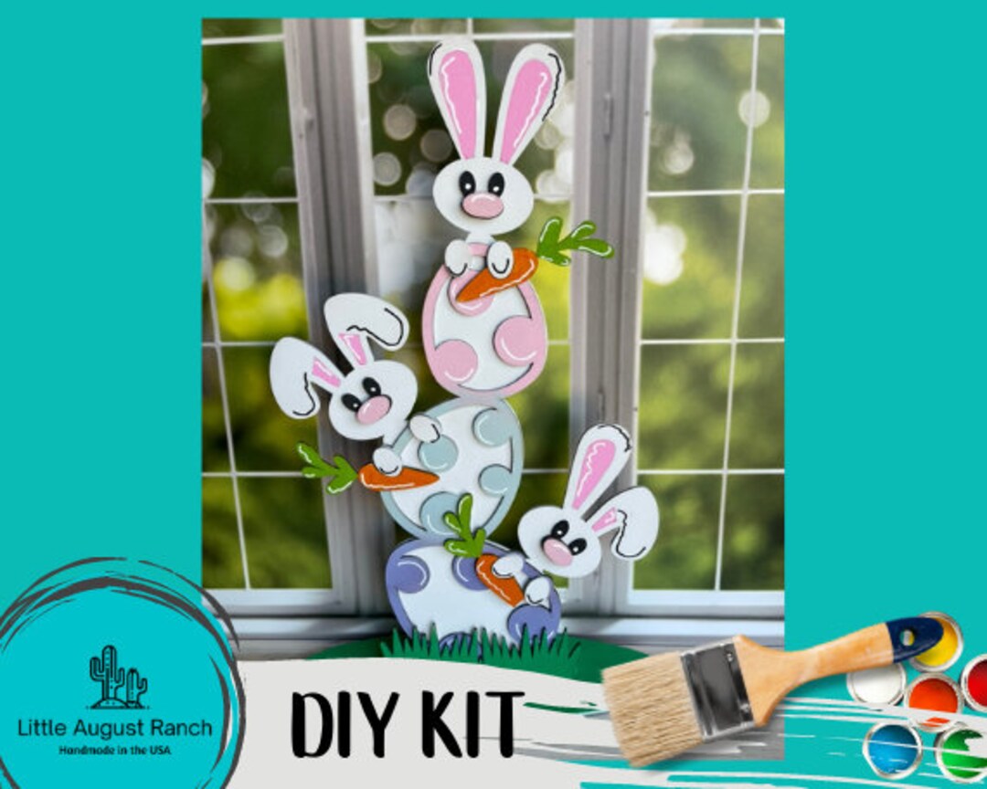 Stacked Easter Bunnies and Eggs DIY Kit- Paint It Yourself Spring Kit - Tiered Tray Companion ...