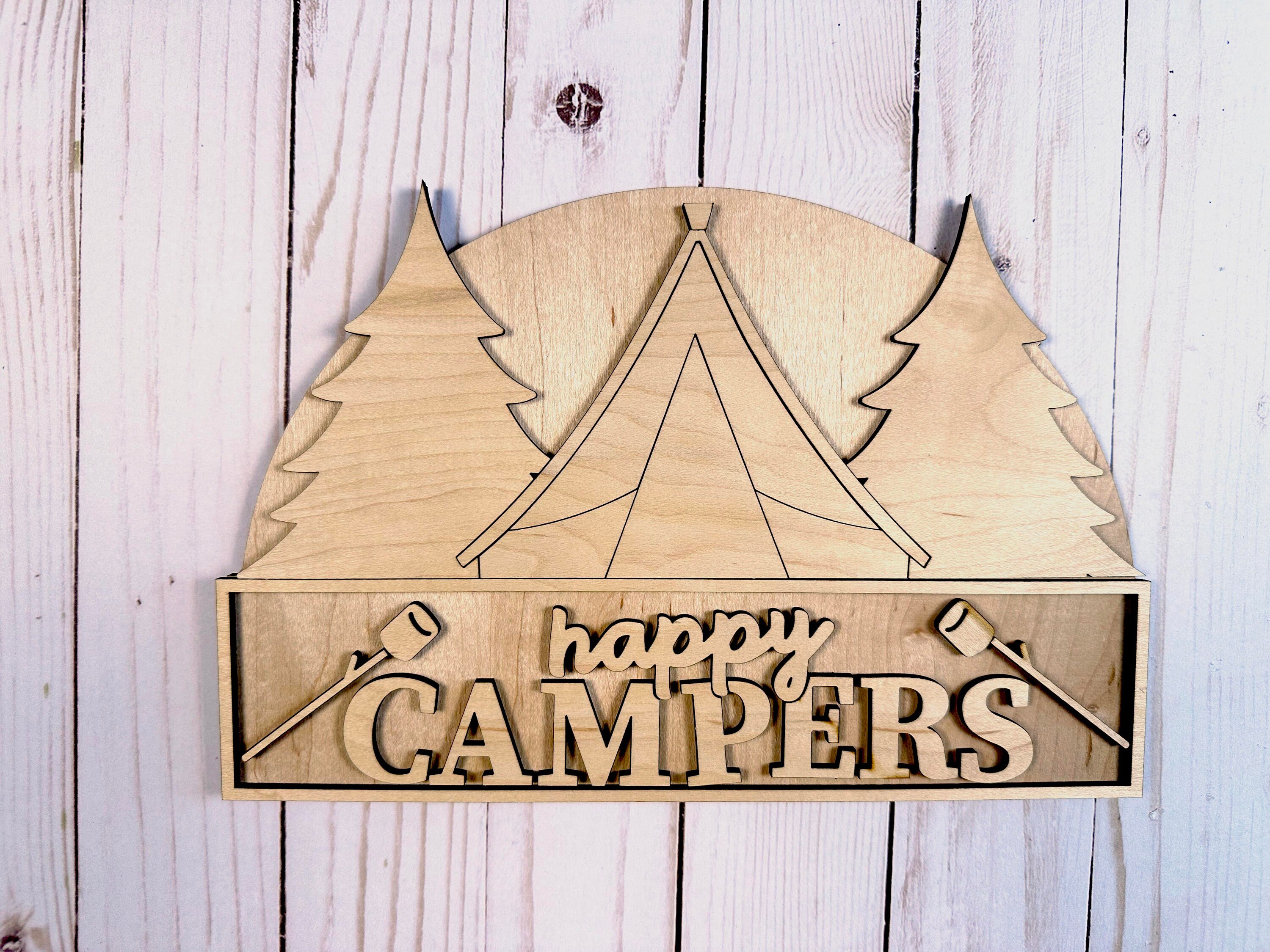 Happy Campers Shaped Door Hanger DIY Kit -wood Blanks for Painting and ...