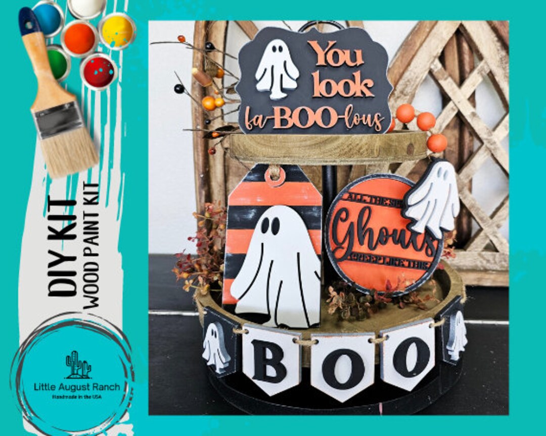 Fa-boo-lous Halloween Tiered Tray Decor Bundle DIY Paint Kit ...