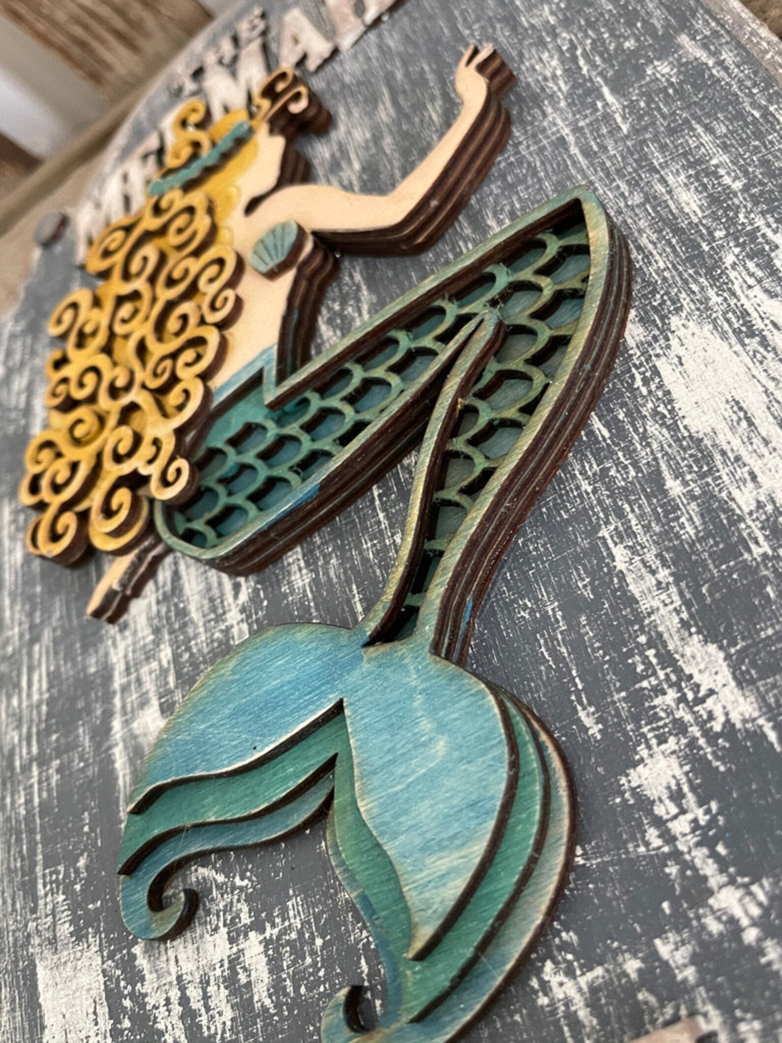 Mermaid Wall Decor Wood Mermaid Sign Beach House Decor - Etsy
