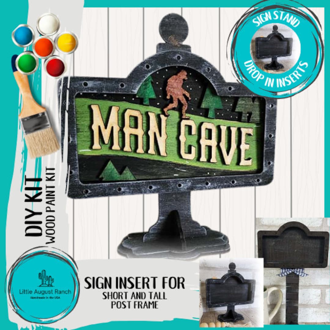Man Cave DIY Interchangeable Sign - Drop in Frame - Wood Kit - Etsy