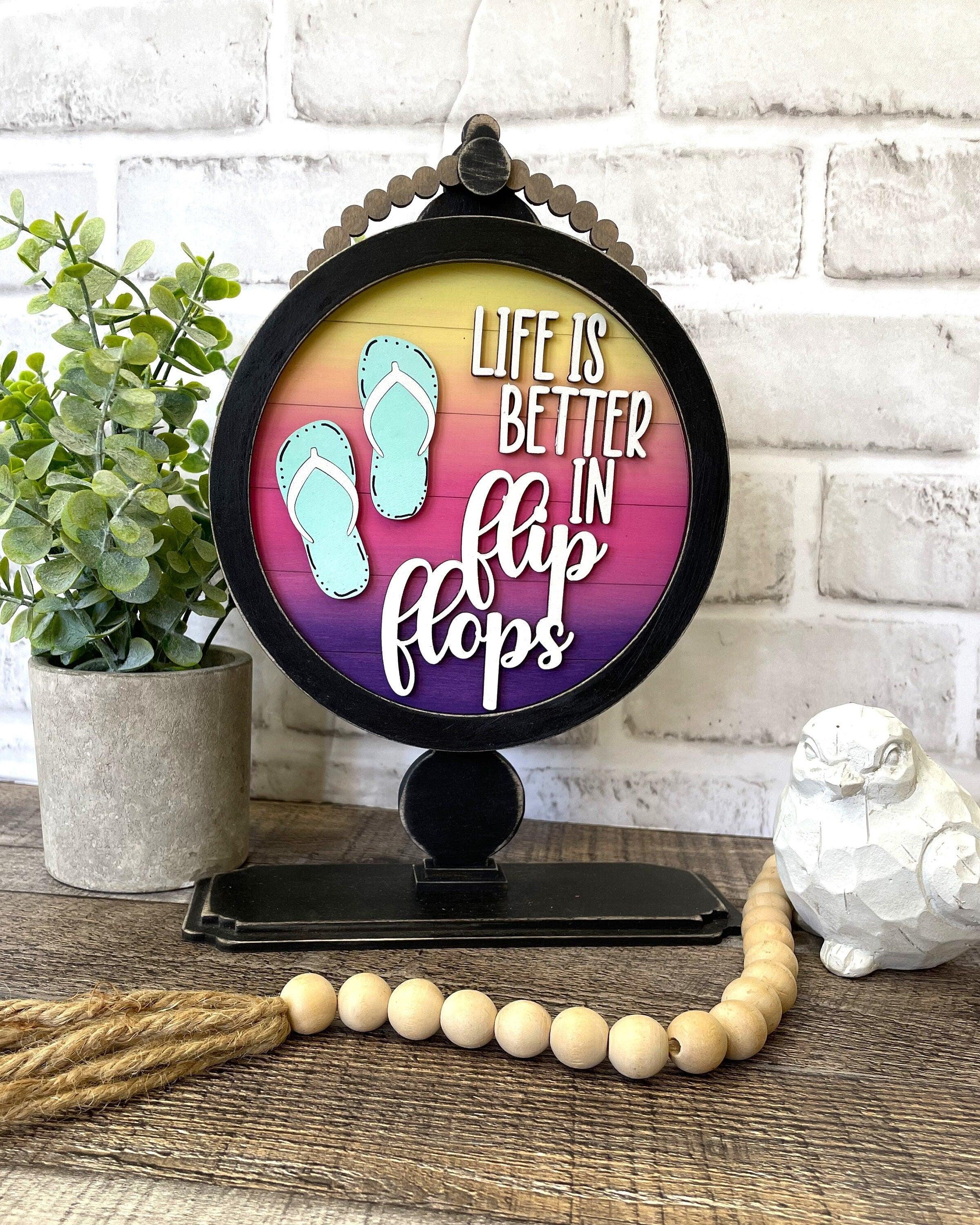 Flip Flops DIY Tabletop Round Sign Holder - Wood Blanks for Painting ...