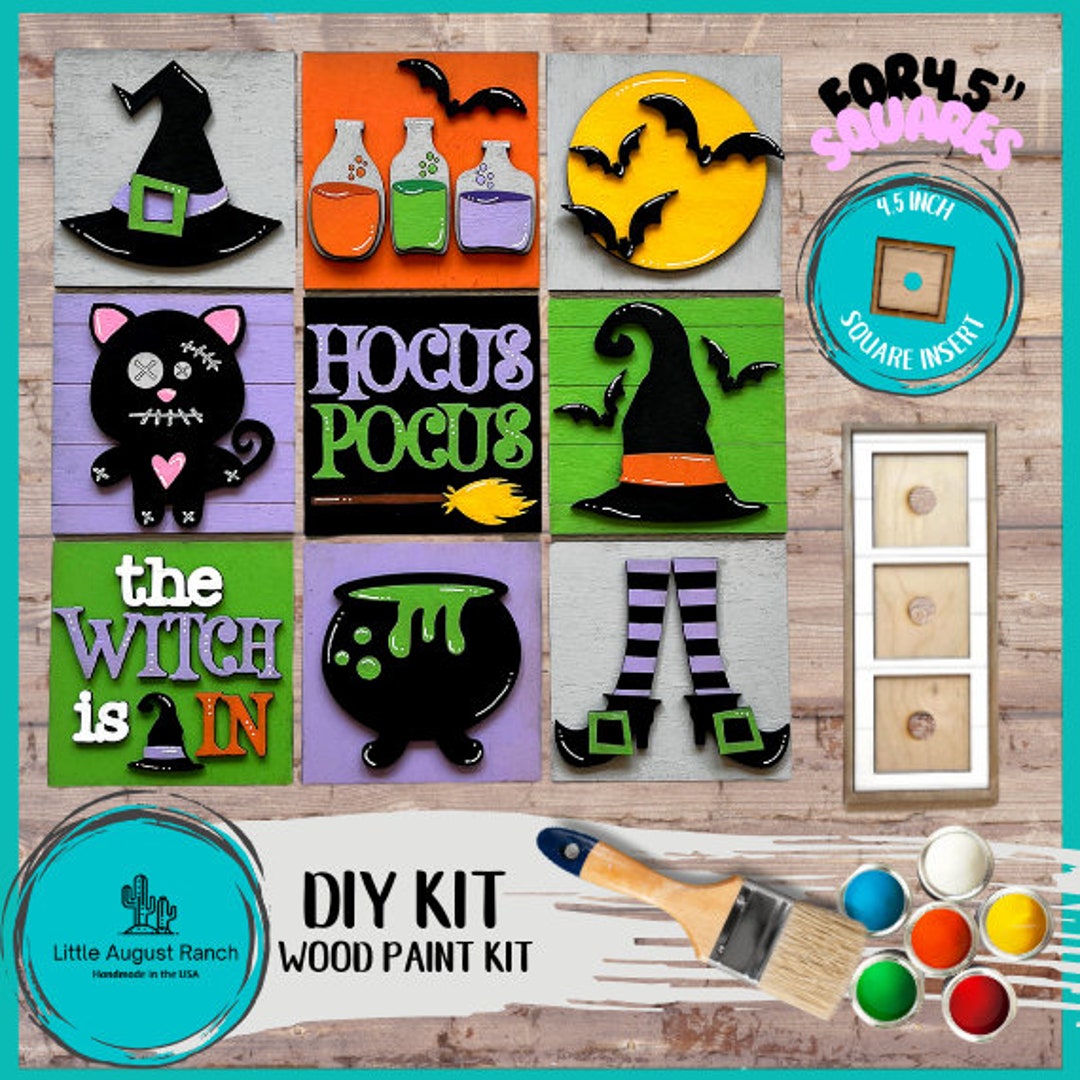 Halloween Witch Square DIY Tiles for 4.5" Frame - Wood Blanks to Paint ...