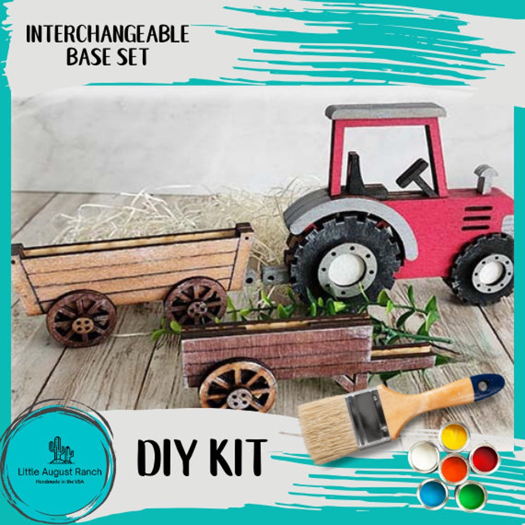 DIY Tractor and Wheelbarrow Set Interchangeable Base for Drop in Signs ...